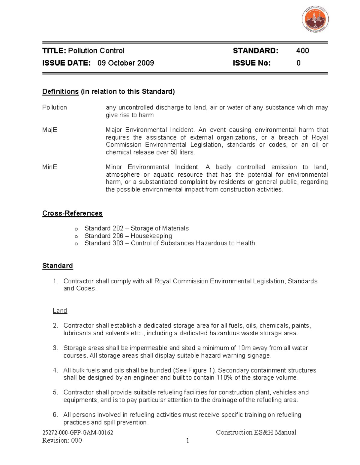 400-Pollution Control Standards and Guidelines for Environmental Safety ...