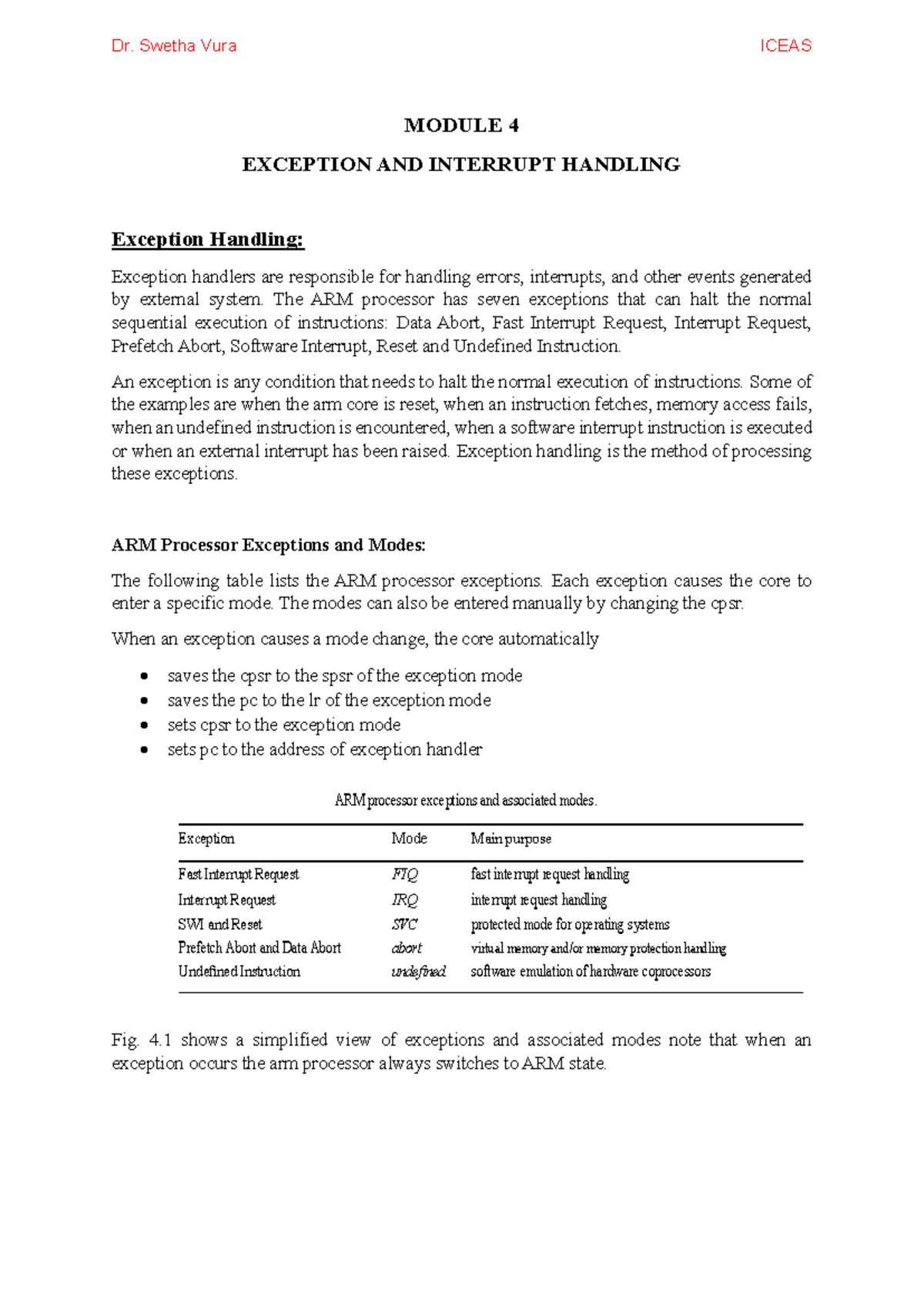 Module 4: Microcontrollers - Exception & Interrupt Handling Overview - Studocu