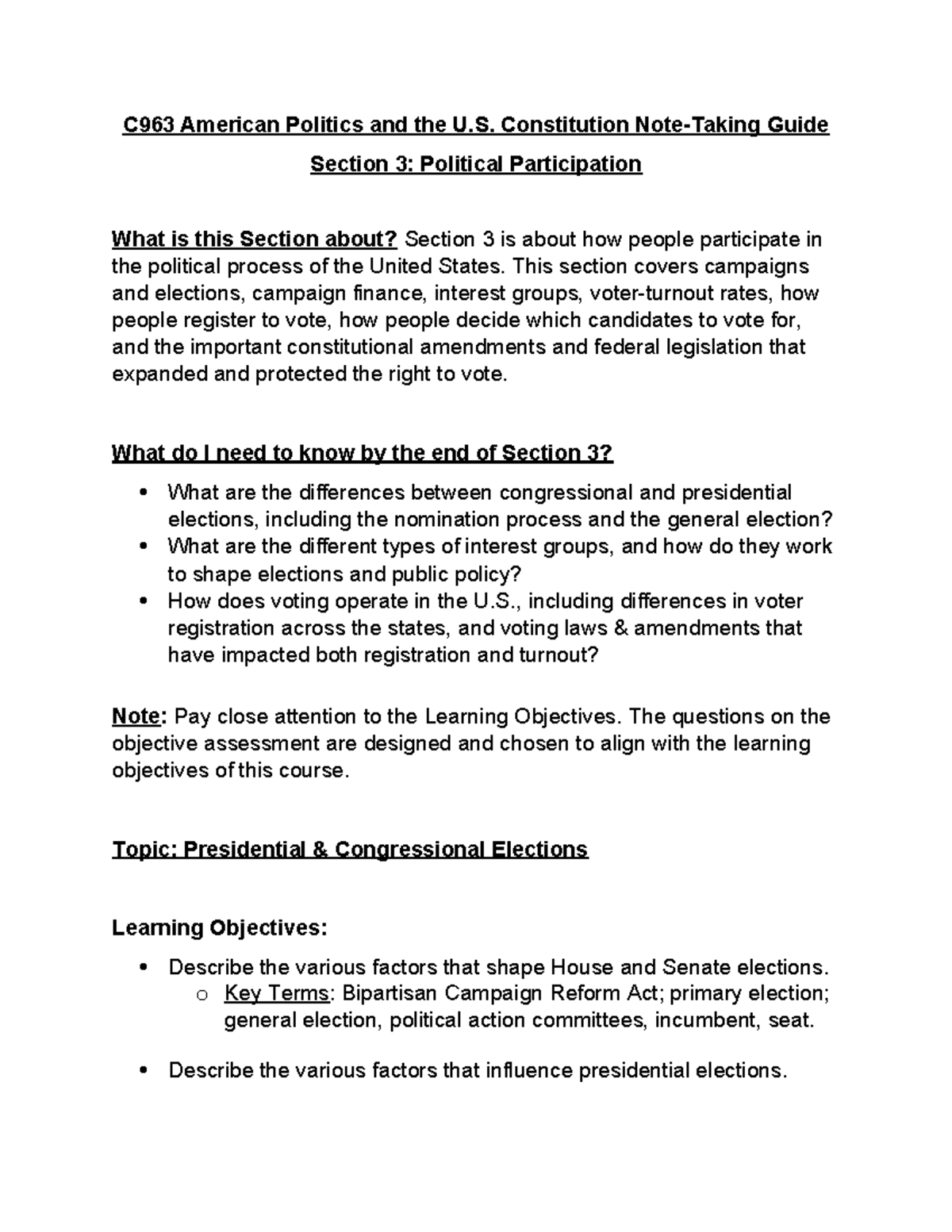 C963 Section 3 Note Taking Guide - C963 American Politics and the U ...