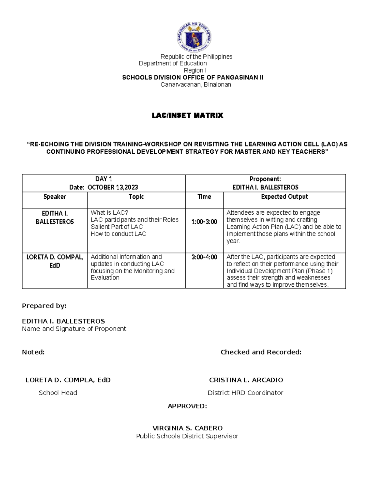 LAC Matrix: Re-Echoing Division Training-Workshop Insights - Studocu