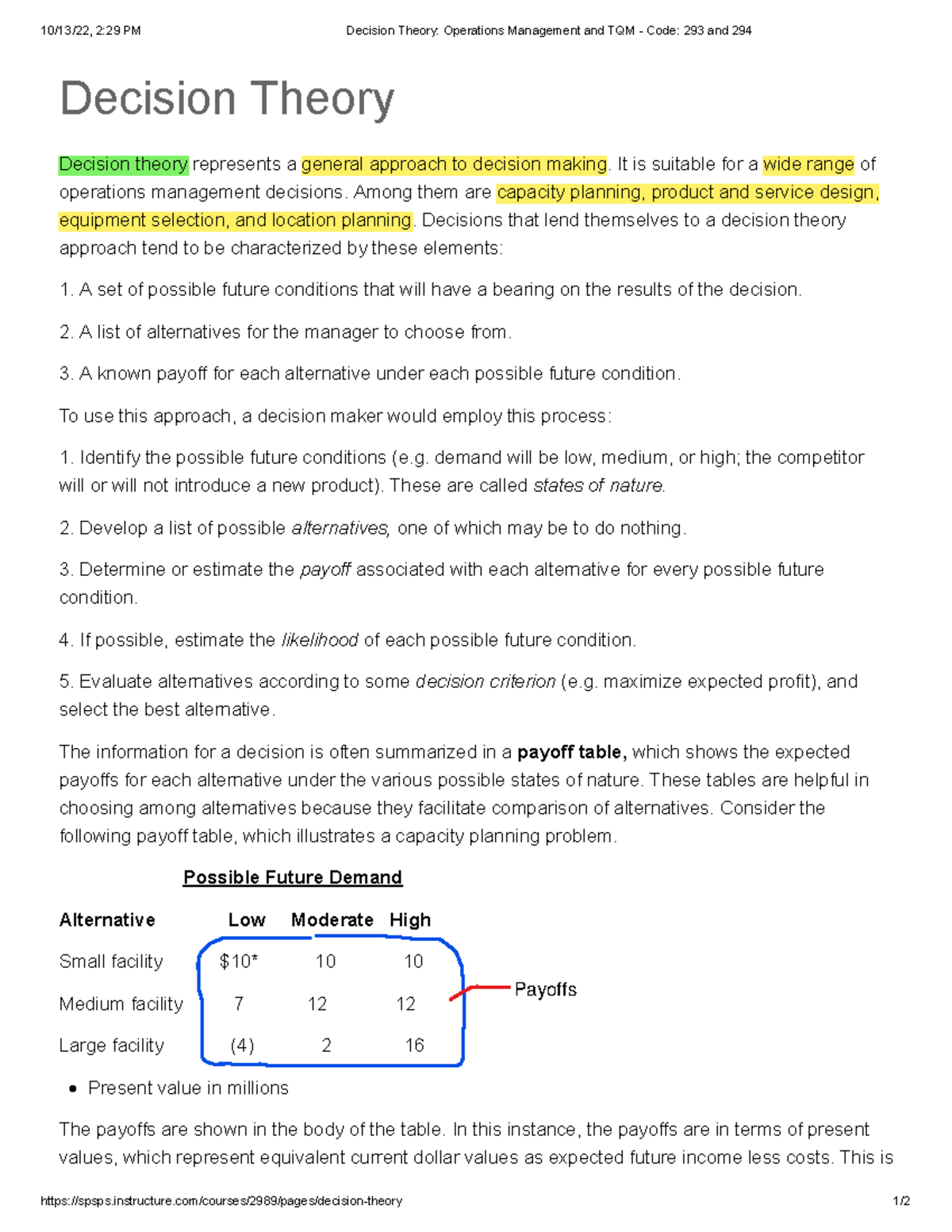 (6) Decision Theory in Operations Management and TQM - Codes: 293, 294 ...