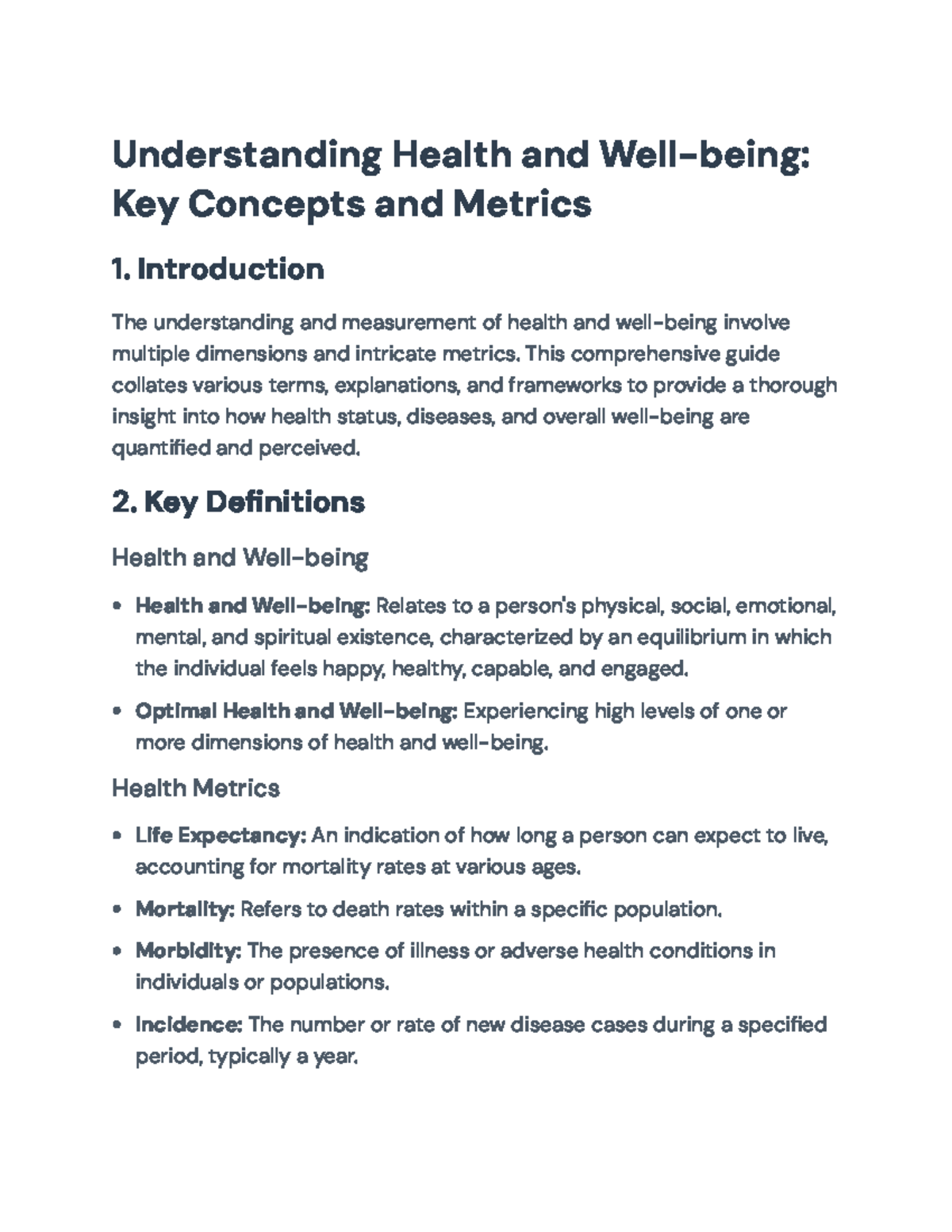 Understanding Health and Well-being: Key Concepts, Metrics, and ...