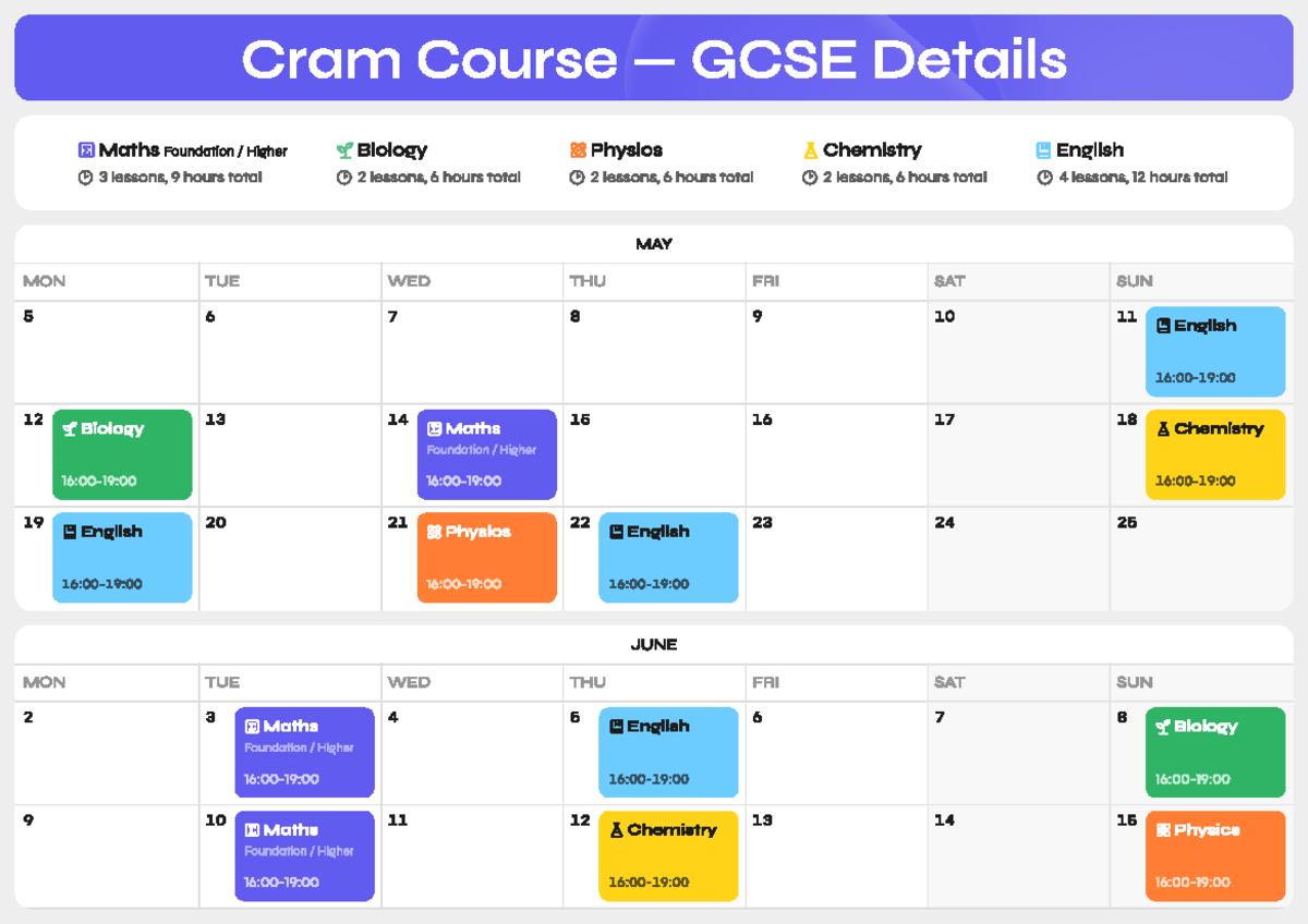 GCSE Cram Course Schedule 2025 - Code: 68013 - Studocu
