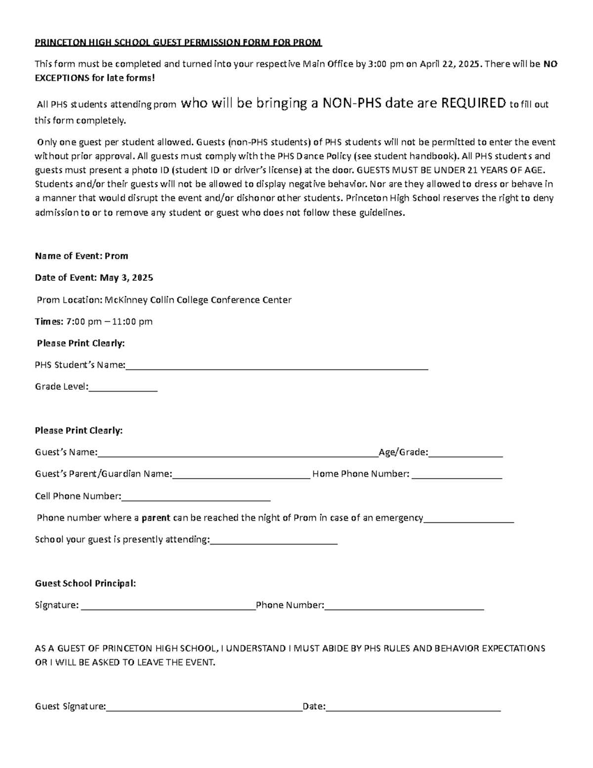 PHS Guest Permission Form for Prom 2025 - Important Guidelines - Studocu