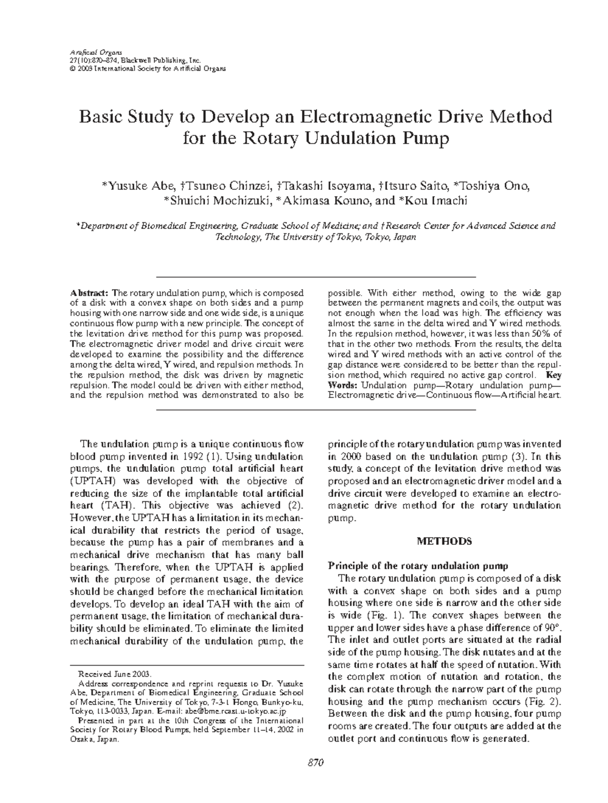 Basic Study on Electromagnetic Drive for Rotary Undulation Pump (BME ...