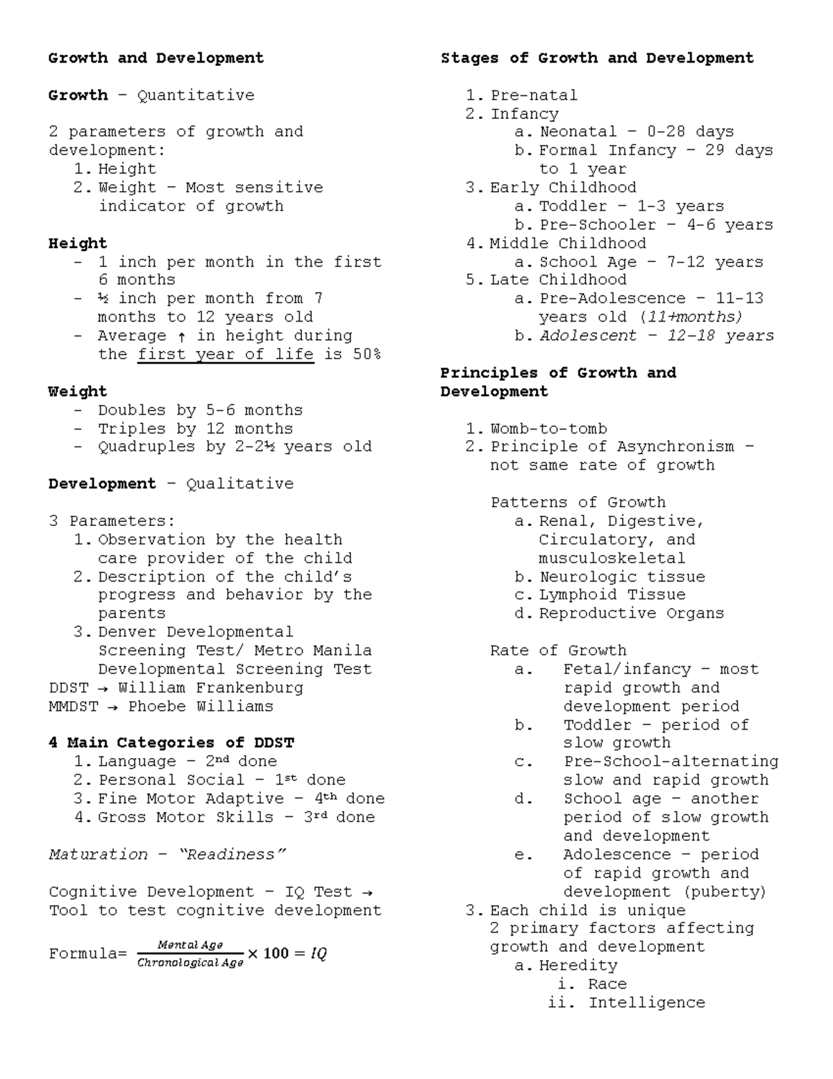 NCM-109 Pediatric Growth and Development Study Notes - Studocu