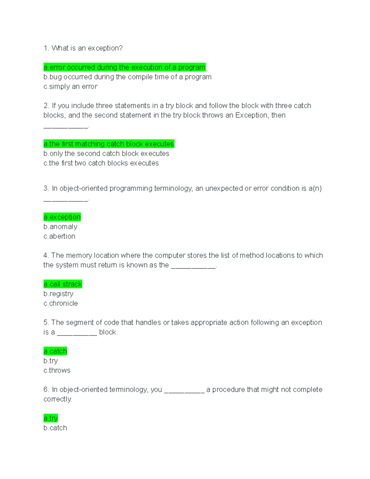 Java Coding Quiz 6 What Is An Exception A Occurred During The