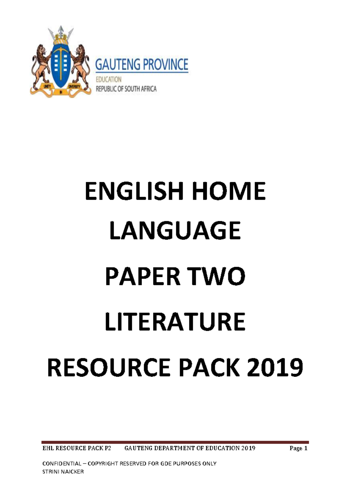 EHL P2 Literature Resource Pack: Poetry Analysis & Exam Prep 2019 - Studocu