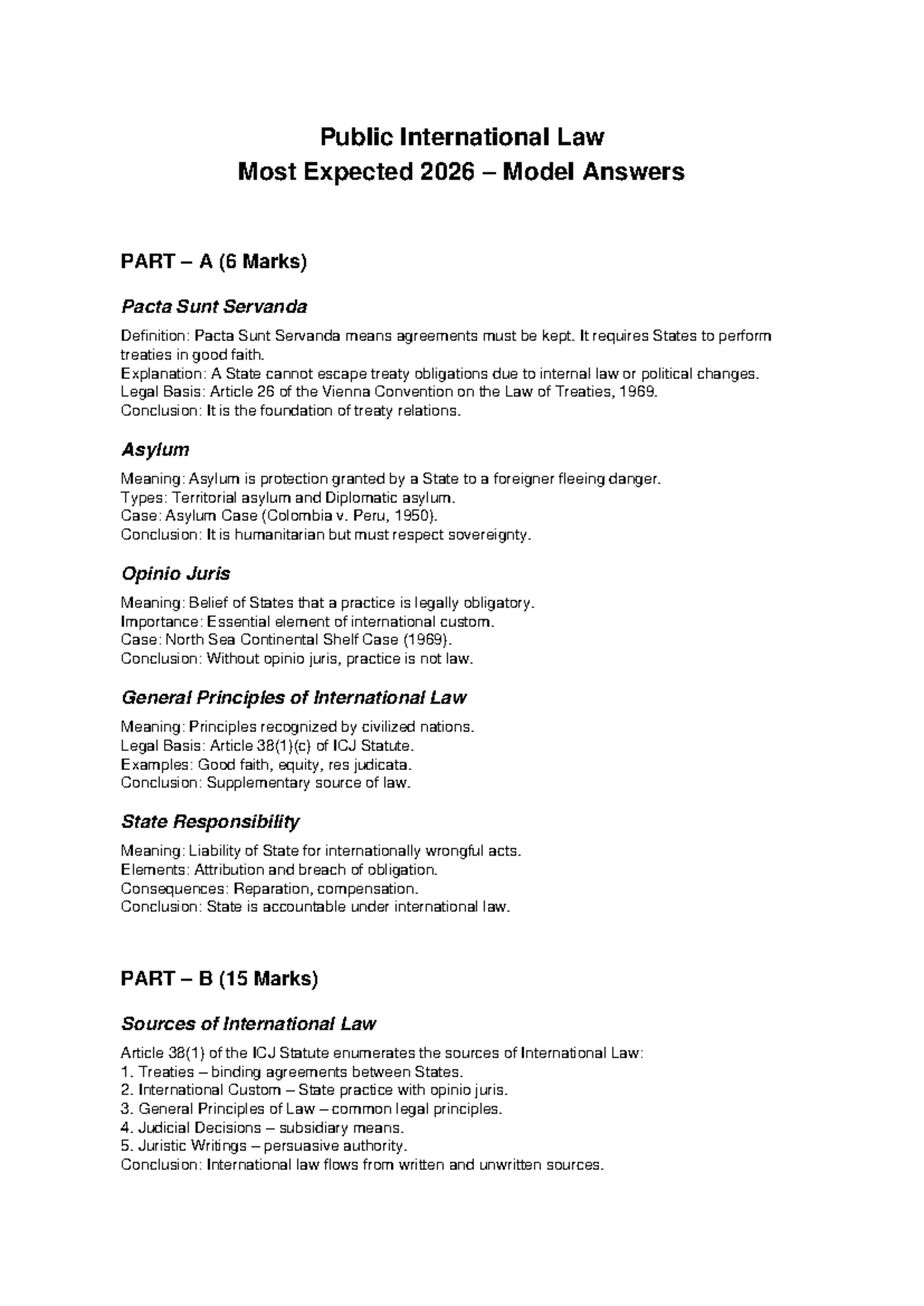 Public International Law 2026 Model Answers: Key Concepts & Cases - Studocu