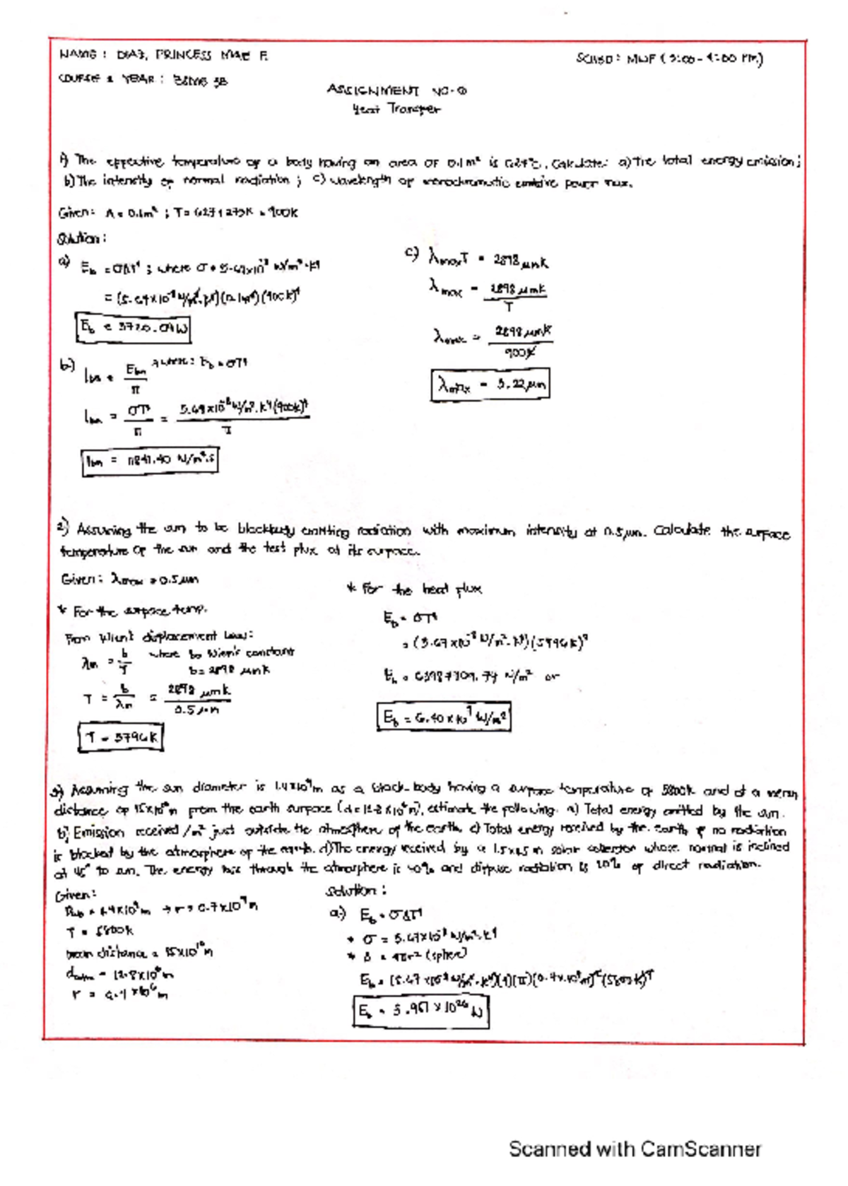 Heat Transfer Assignment No - Mechanical Engineering - NVSU - Studocu