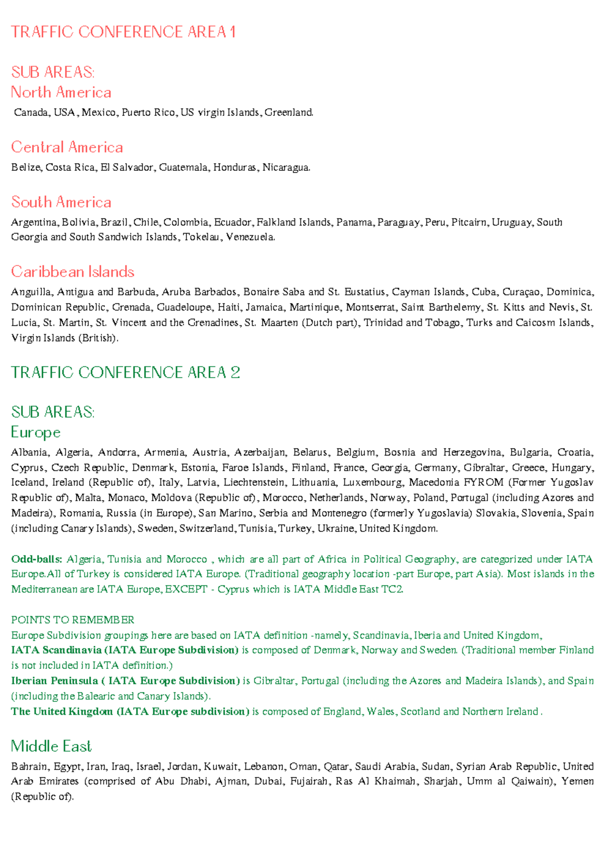 Traffic Conference Area - TRAFFIC CONFERENCE AREA 1 SUB AREAS: North ...