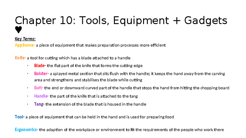 Chapter 10: Tools, Equipment & Gadgets Overview (1049) - Studocu