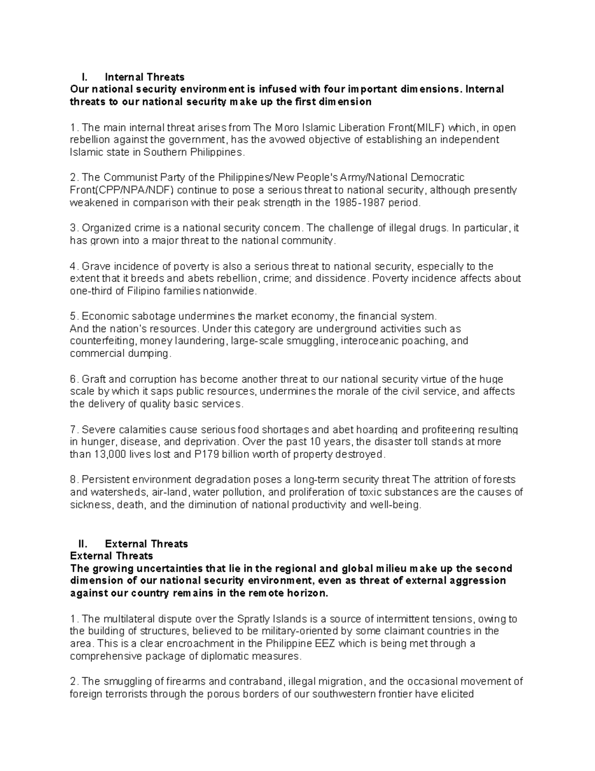 National Security Concerns: Internal & External Threats (NSTP-1) - Studocu