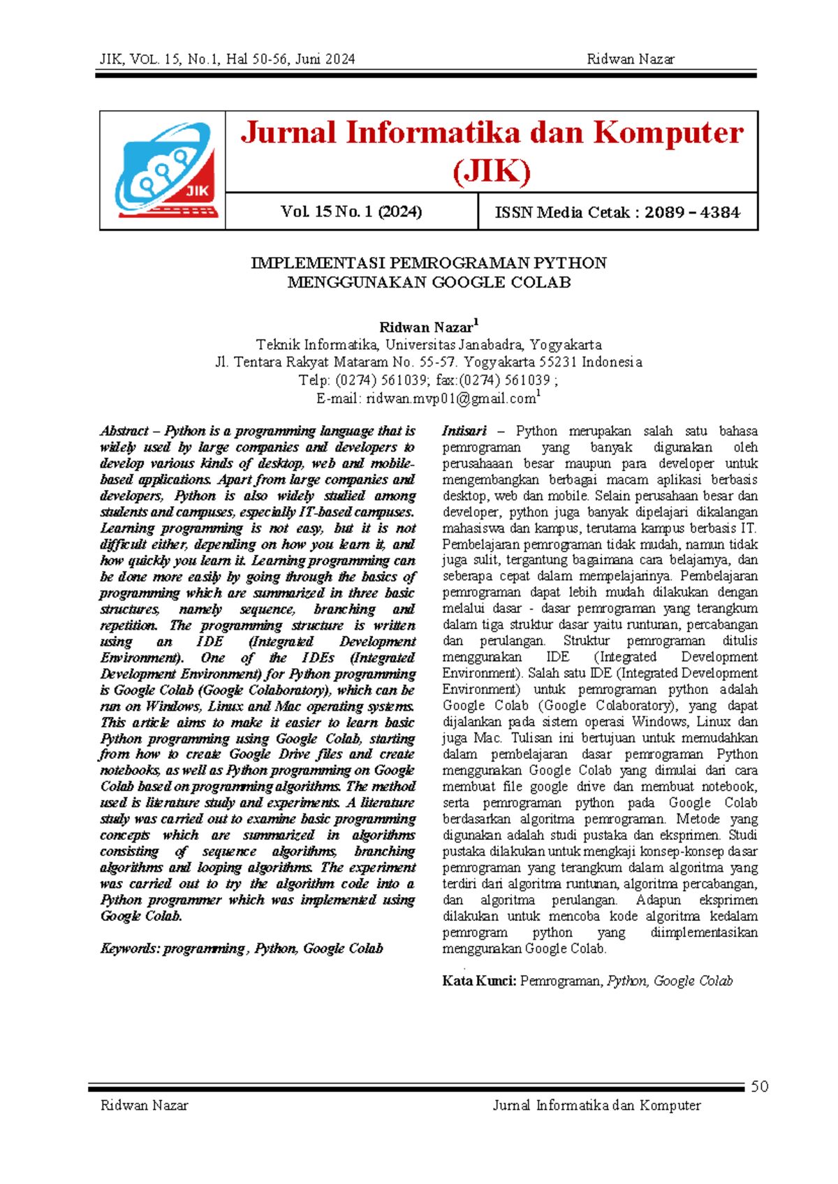 253-Jurnal Implementasi Pemrograman Python dengan Google Colab - Studocu