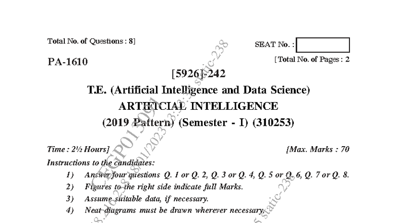 SPPU TE AI (310253) Sem I Question Paper - 2019 Pattern - Studocu