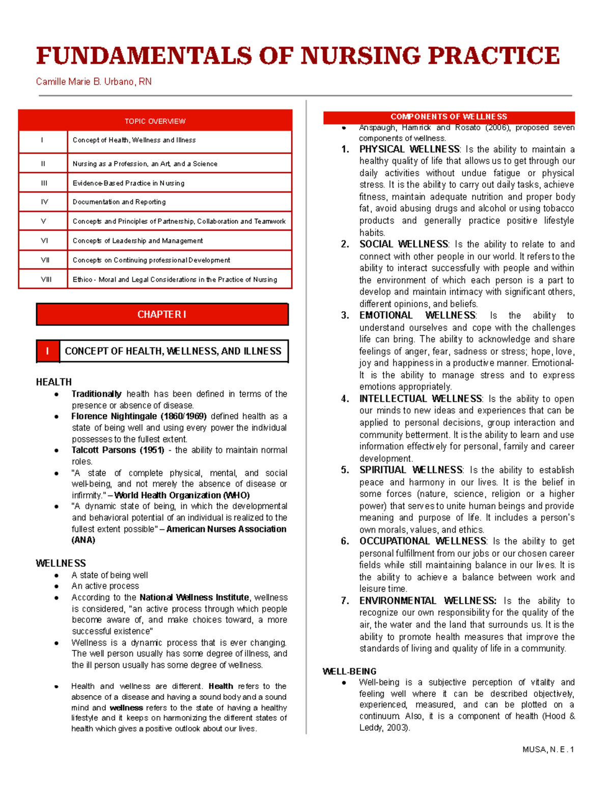 FUNDAMENTALS OF NURSING PRACTICE (NURS 101) - Comprehensive Study Guide ...