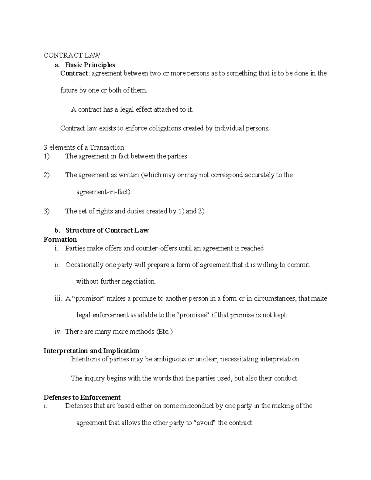 Contracts Outline - CONTRACT LAW a. Basic Principles Contract ...
