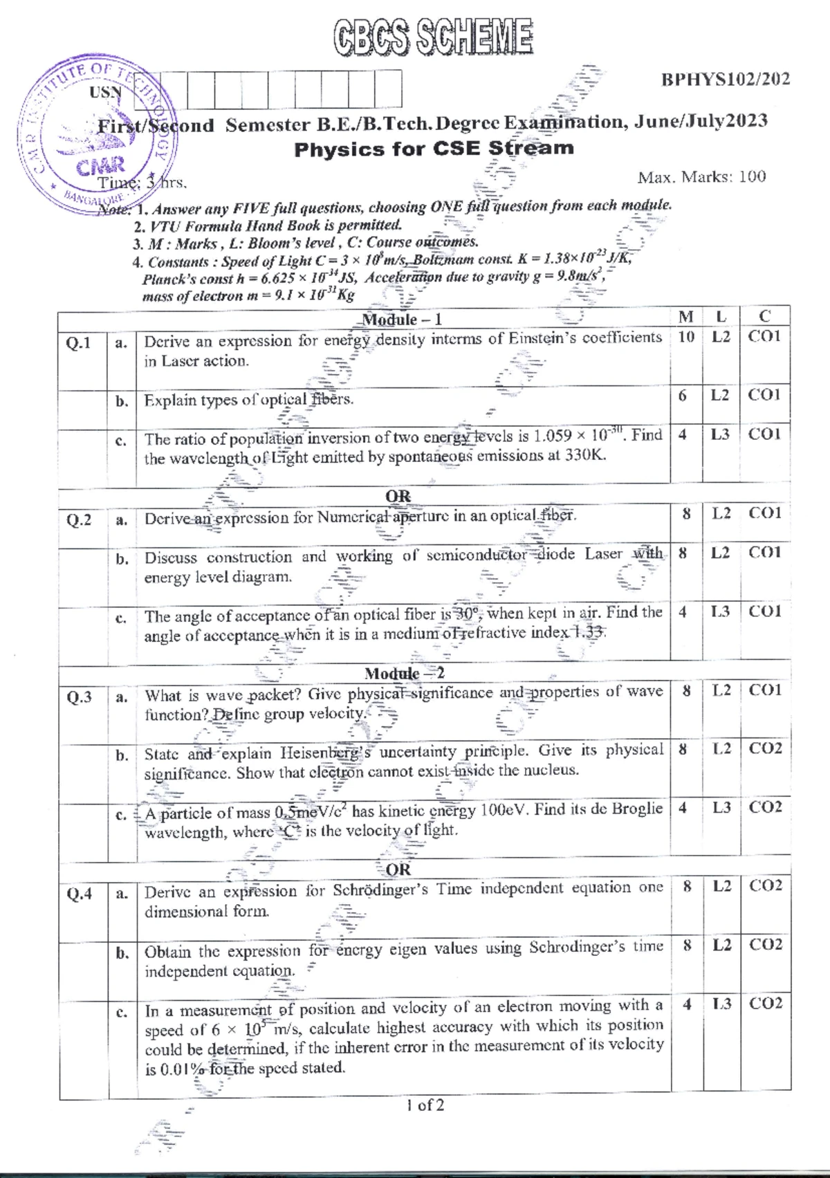 Make-Up VTU QP Bches 202 Applied Chemistry CSE Stream Nov-Dec 2023 - Studocu