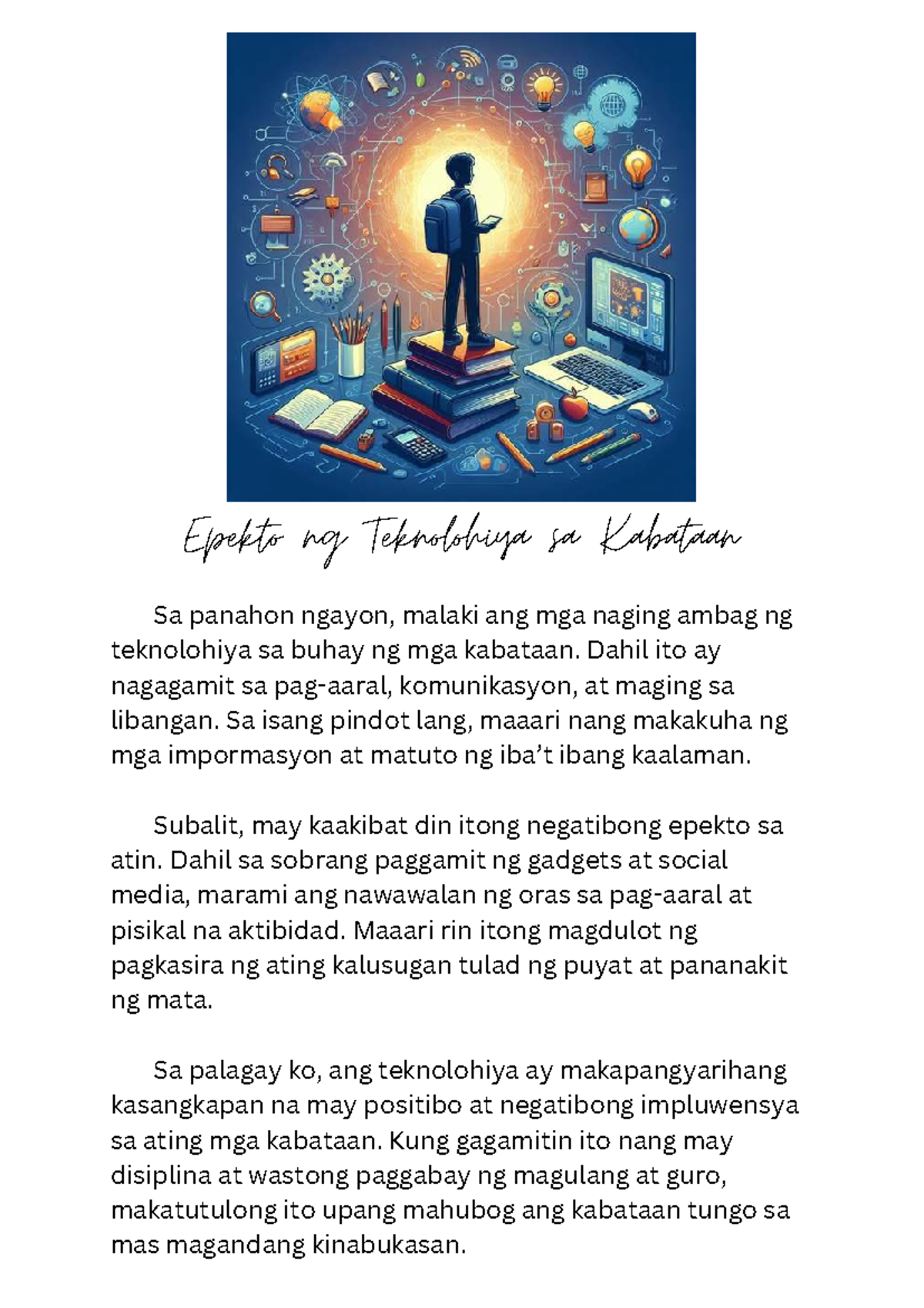 Epekto ng Teknolohiya sa Kabataan: Mga Positibo at Negatibo - Studocu