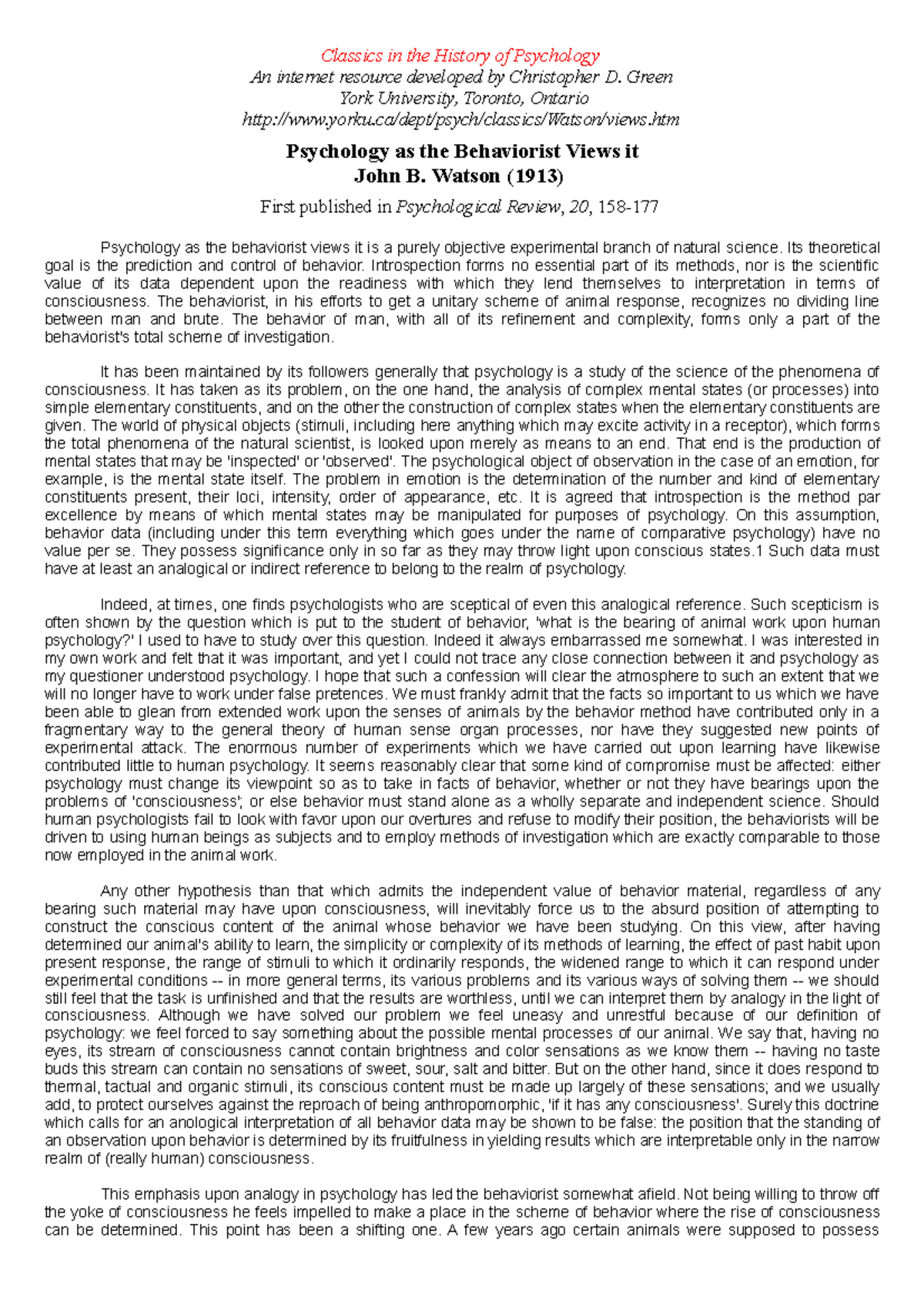 PSY 101: Behaviorism and the Study of Consciousness in Psychology - Studocu