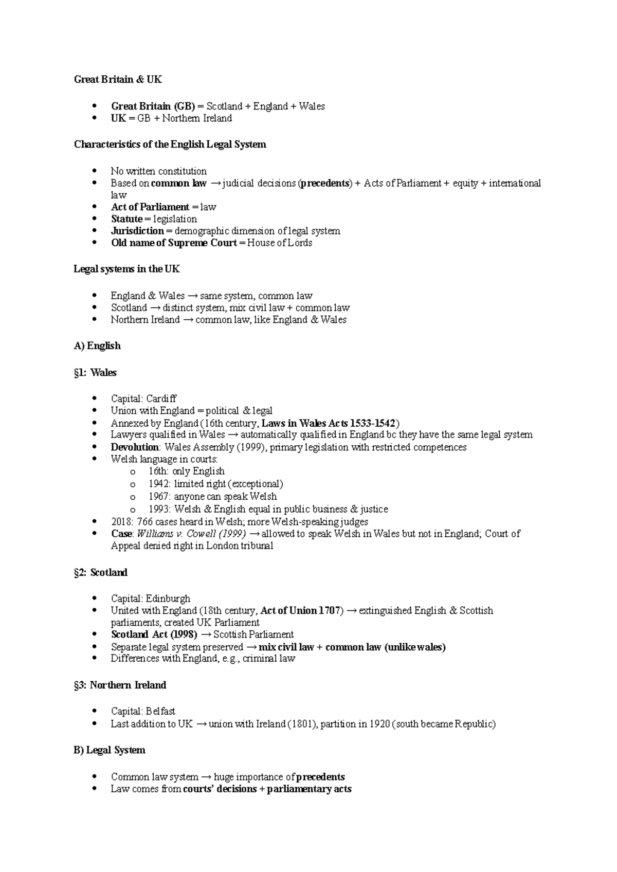 Legal Systems in Great Britain & UK: Overview and Characteristics - Studocu