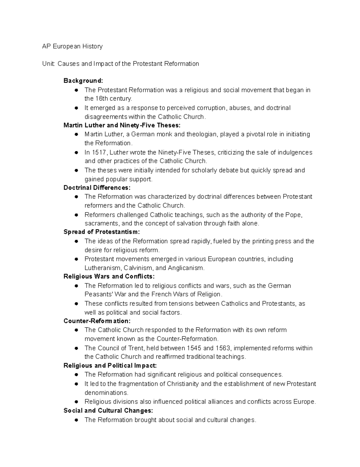 AP European History - The Impact and Legacy of the Protestant ...