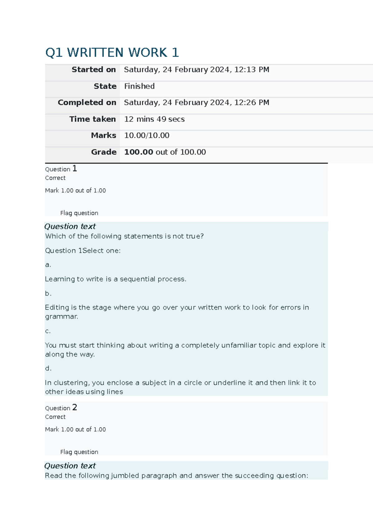 Reading and Writing Exercise Answers - Q1 Written Work - Studocu