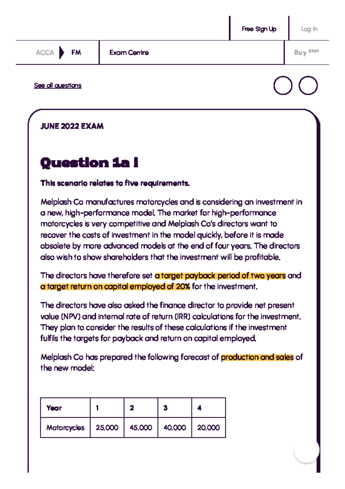 ACCA FM JUNE 2022 Exam: NPV & IRR Analysis for Melplash Co - Studocu