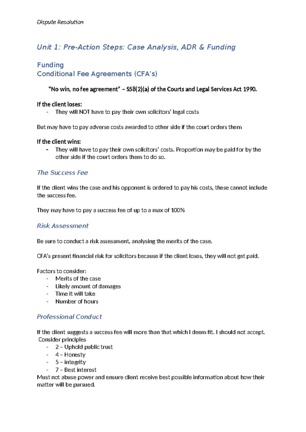 Dispute Resolution Notes (CLR 101): Funding & Case Preparation Insights ...