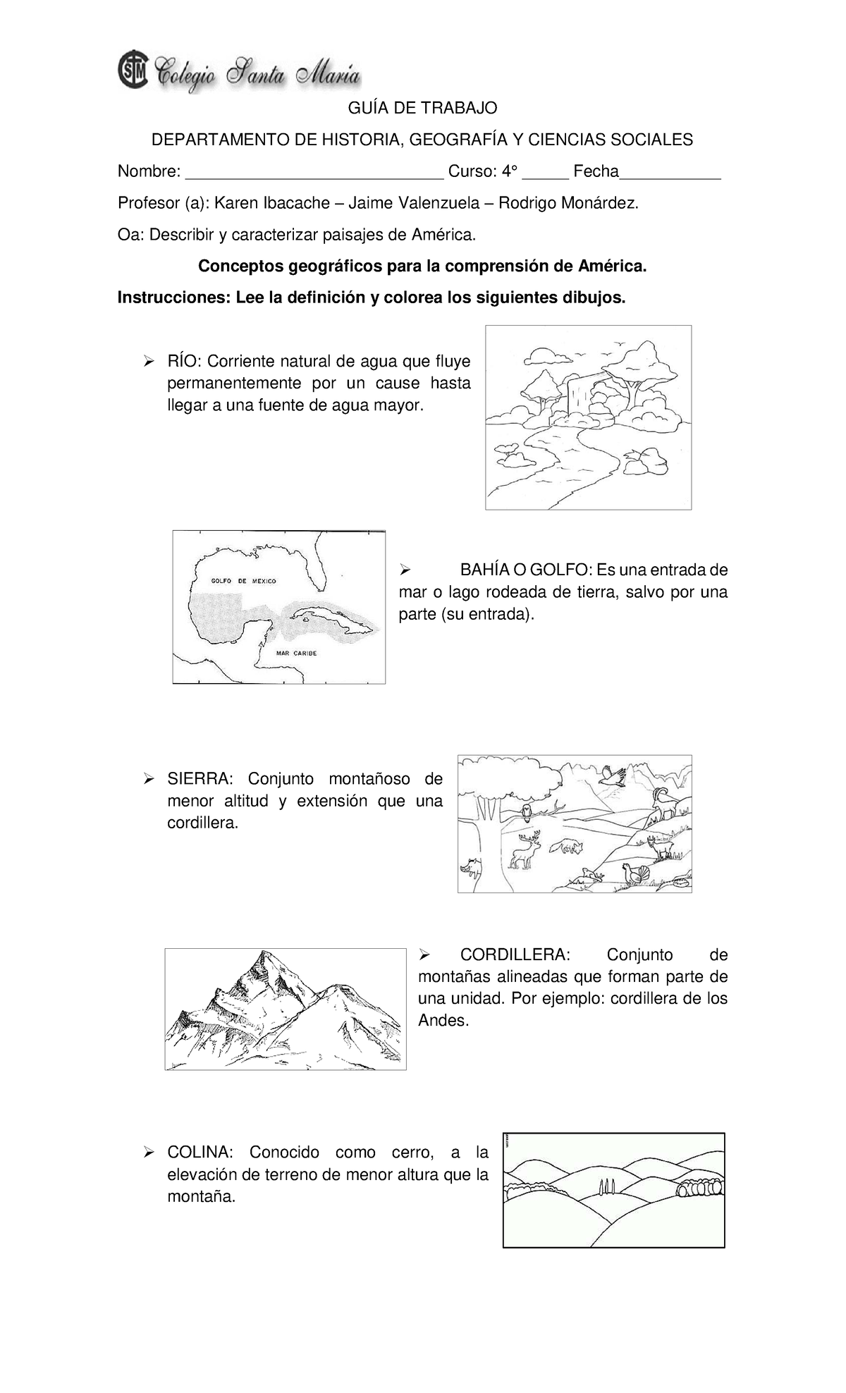 GUÍA DE TRABAJO: ACCIDENTES GEOGRÁFICOS EN AMÉRICA - HISTORIA Y ...