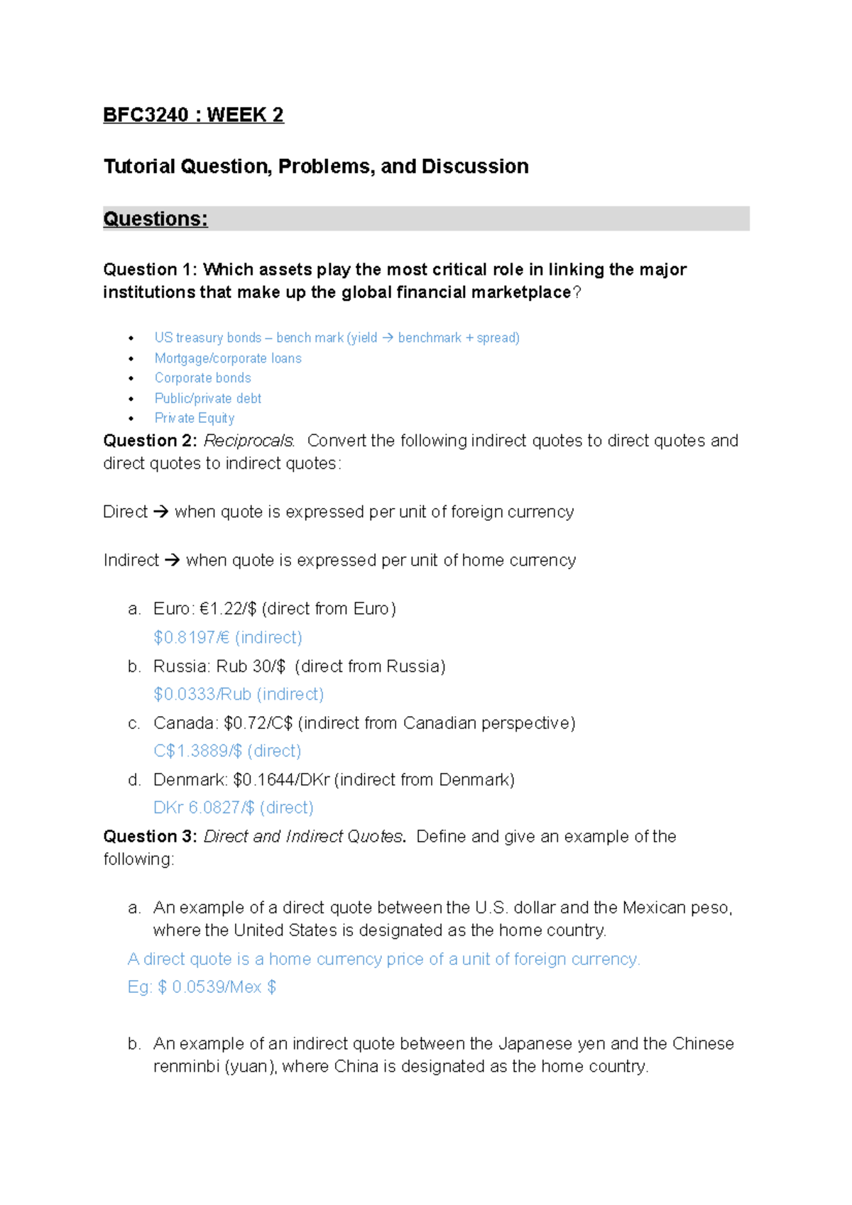 Week2 Question - Tute answers - BFC3240 : WEEK 2 Tutorial Question ...