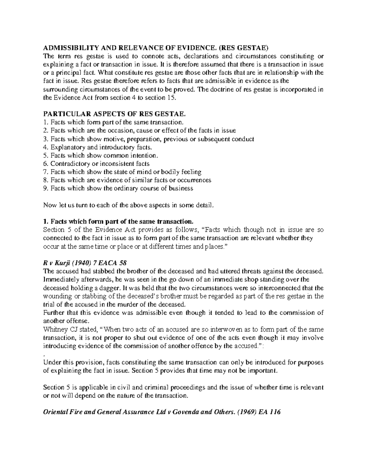 ADMISSIBILITY AND RELEVANCE OF EVIDENCE: RES GESTAE IN LAW - Studocu