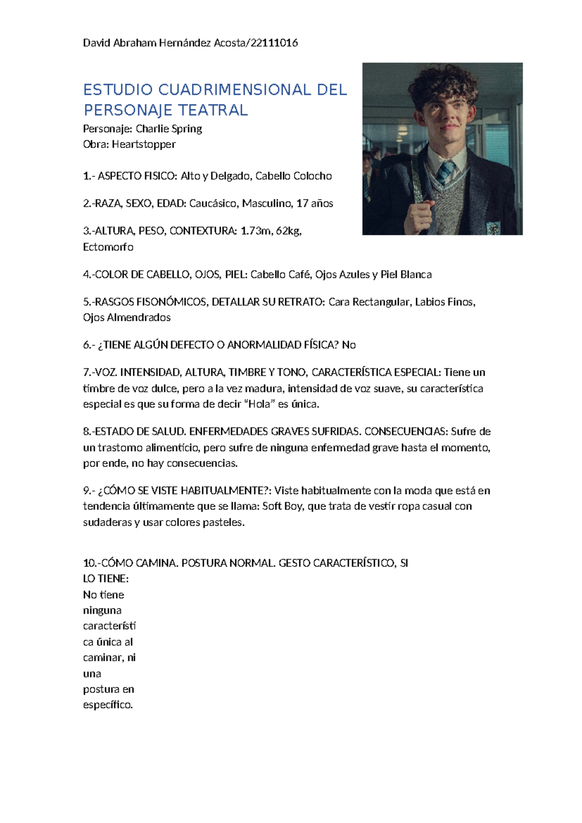 Estudio Cuadrimensional del Personaje Charlie Spring en "Heartstopper ...