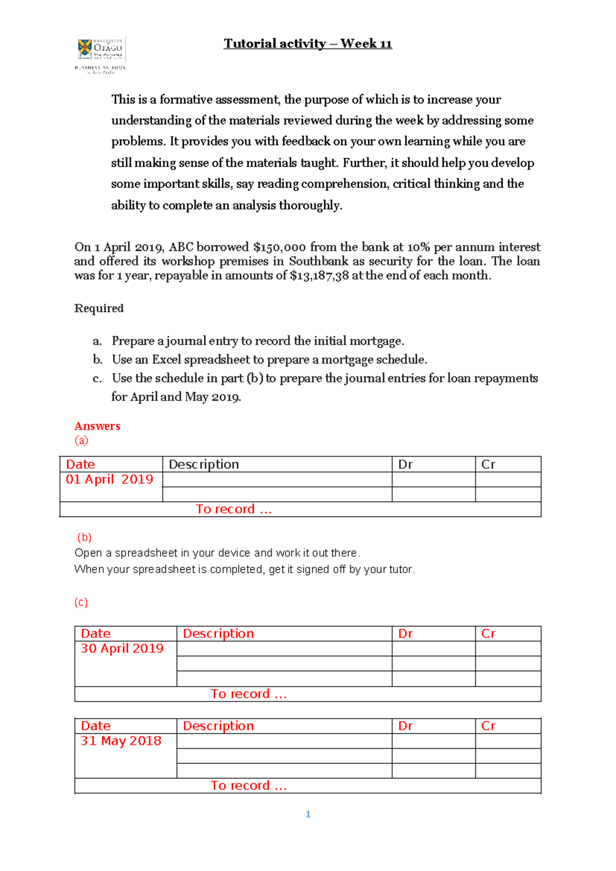 Week 11 Tutorial Activity: Formative Assessment & Journal Entries - Studocu