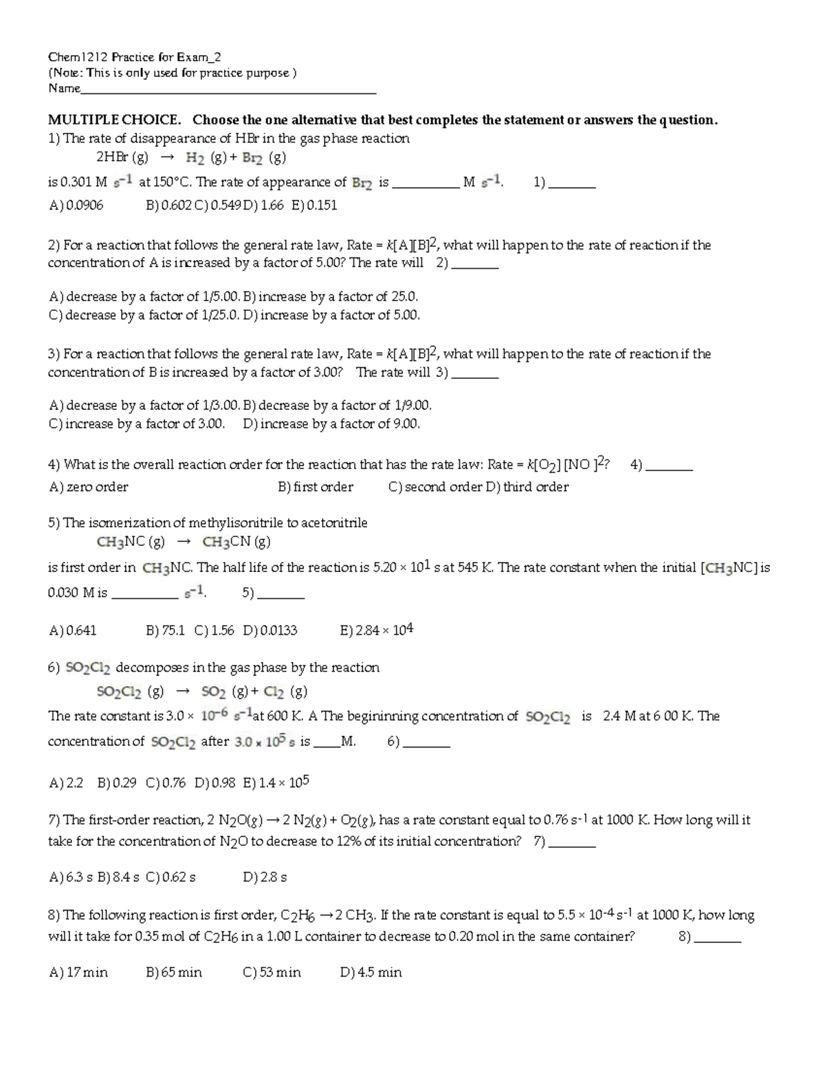 Chem1212 Exam 2 Practice Questions and Solutions - Chem1212 Practice for Exam_ (Note: This is ...