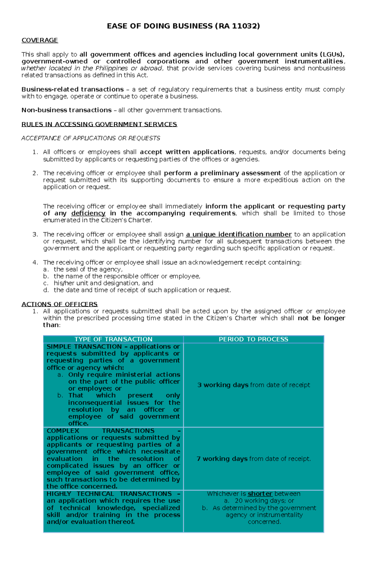 EODB Guidelines Under RA 11032: Accessing Gov't Services - Studocu