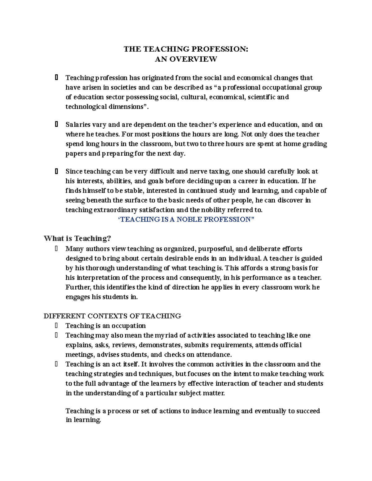Intro 114: Overview of the Teaching Profession and Methods - Studocu