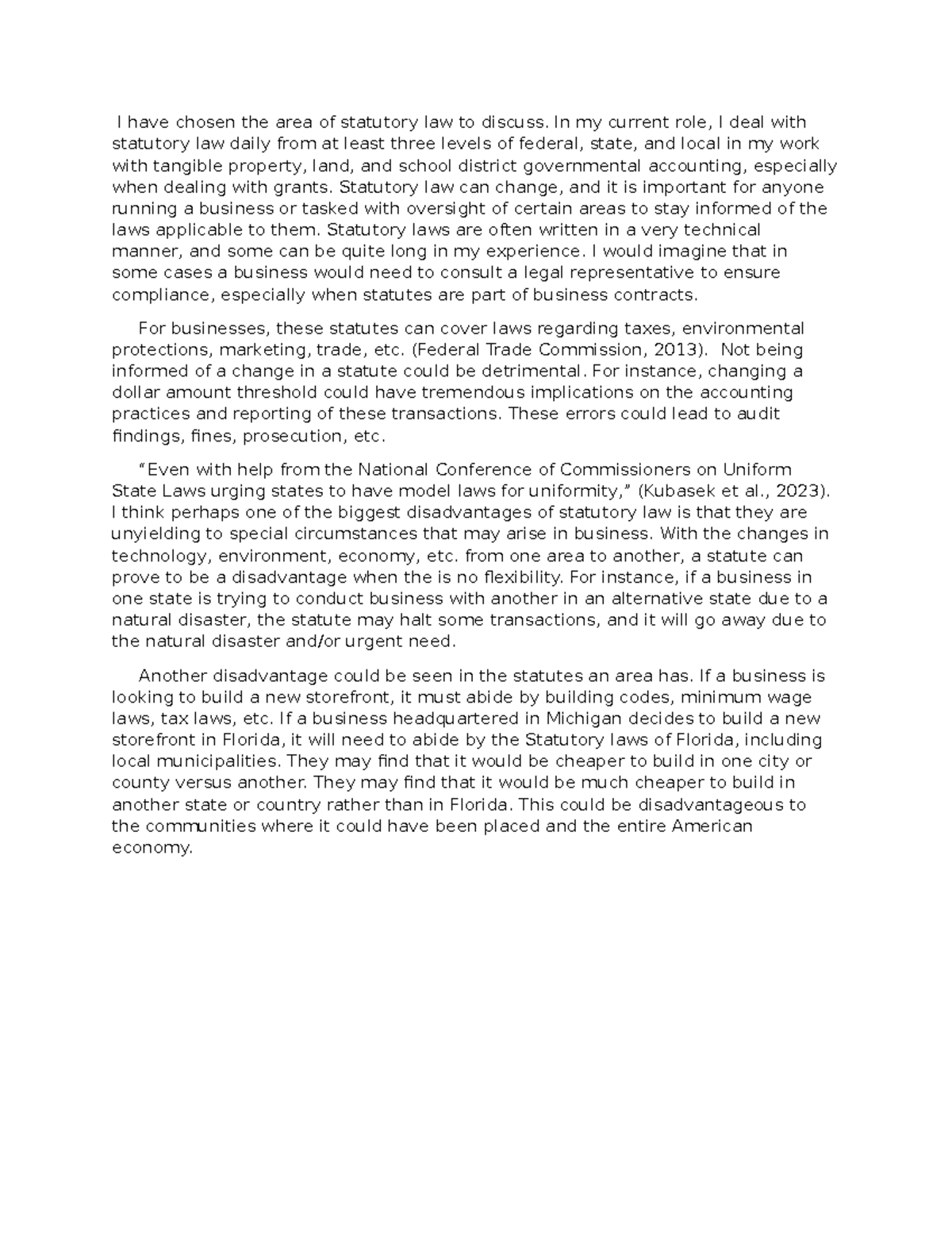 Statutory Law Implications in Business: Module 8 Discussion - Studocu