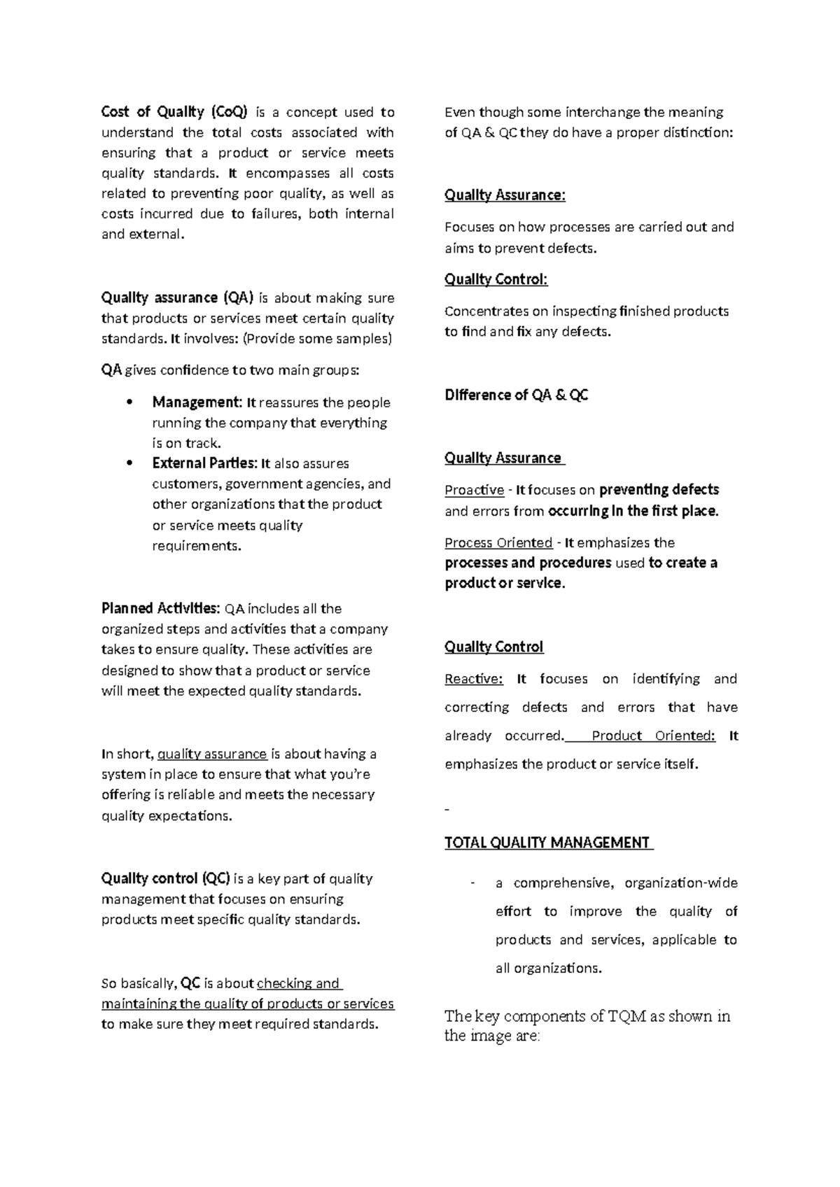 CBM Report: Understanding Cost of Quality (CoQ) and TQM Principles ...