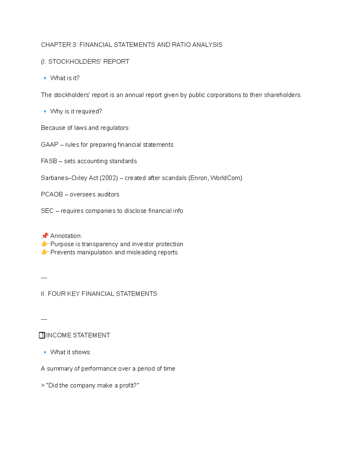 CH3: Financial Statements & Ratio Analysis Review with Formulas - Studocu
