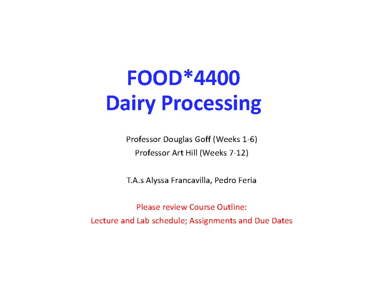 FOOD4400-1: Annotated Notes on Dairy Processing and Nutrition - Studocu