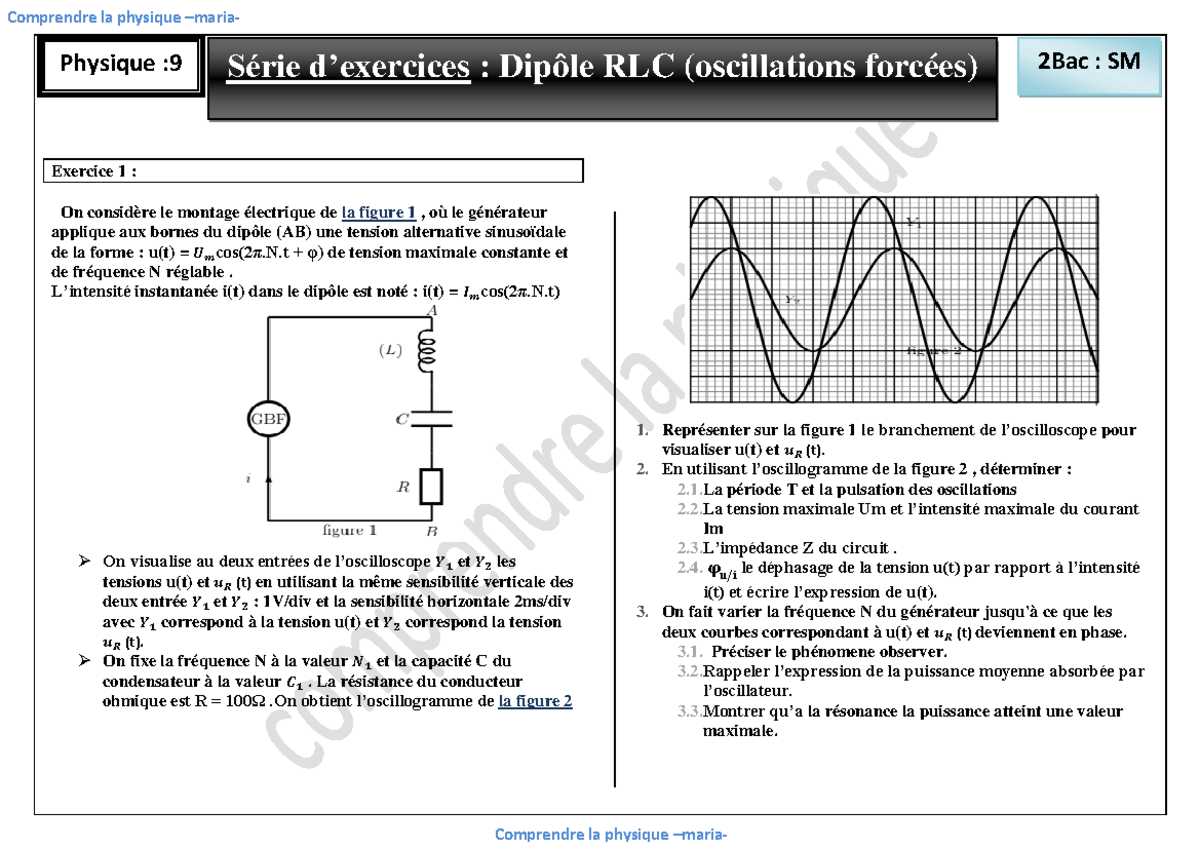 Série d’exercices RLC 2 Bac: Montages & Oscillations Forcées - Studocu