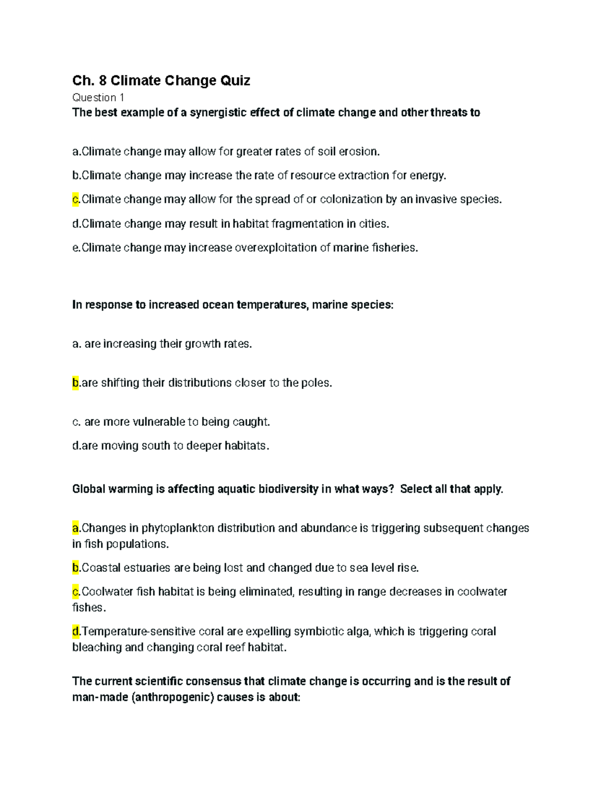 Ch. 8 Climate Change Quiz - Studocu