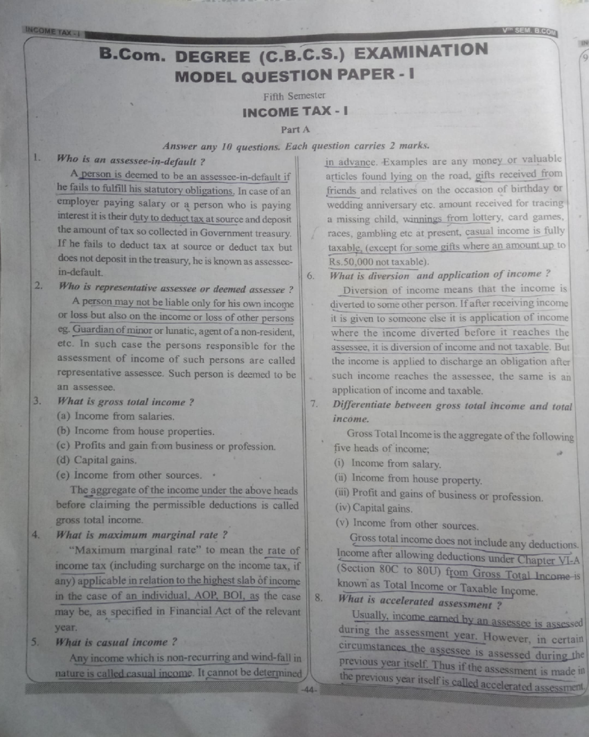 Income Tax - 5th Sem Practice Notes & Previous Year Q&A - Studocu