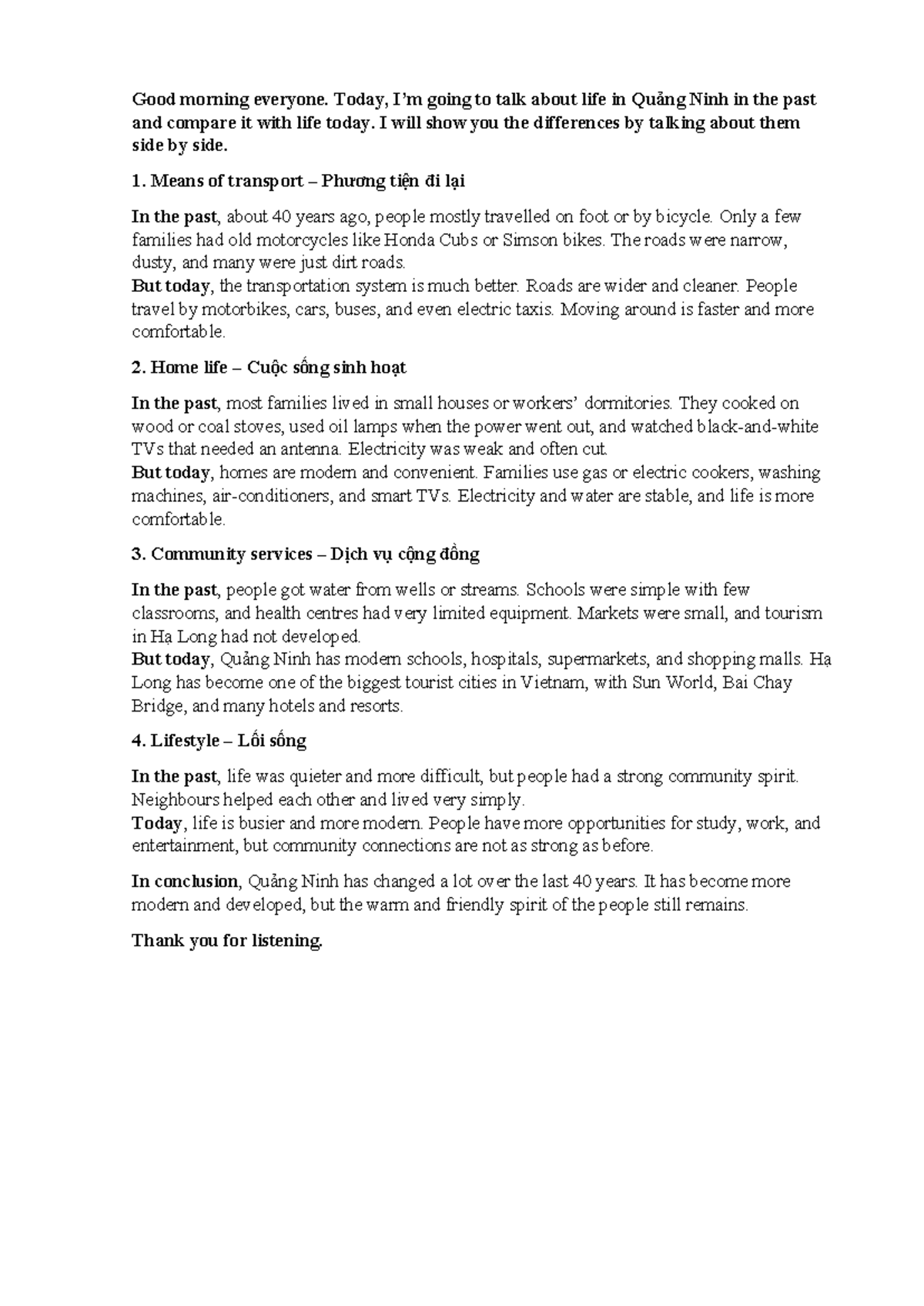 Project - Life in Quảng Ninh: Past vs. Present Comparison - Studocu