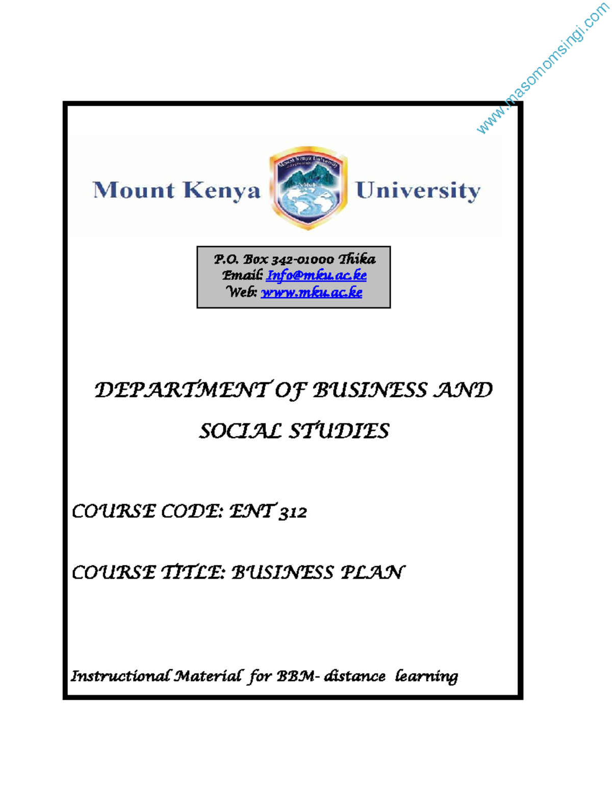 ENT 312 Business Plan: Comprehensive Guide for Entrepreneurs - Studocu