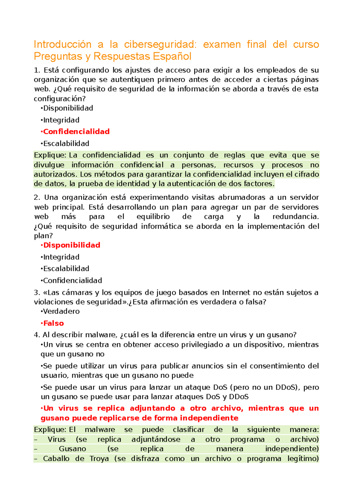 Examen Final de Ciberseguridad (Ciberseguridad 101) - Preguntas y Respuestas - Studocu