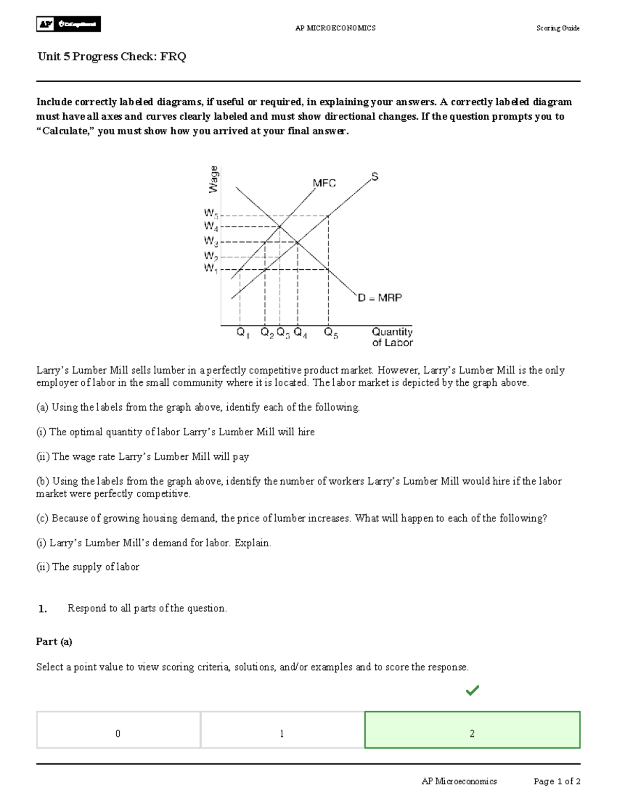 AP MICROECONOMICS Unit 5 Progress Check: FRQ Scoring Guide - Studocu