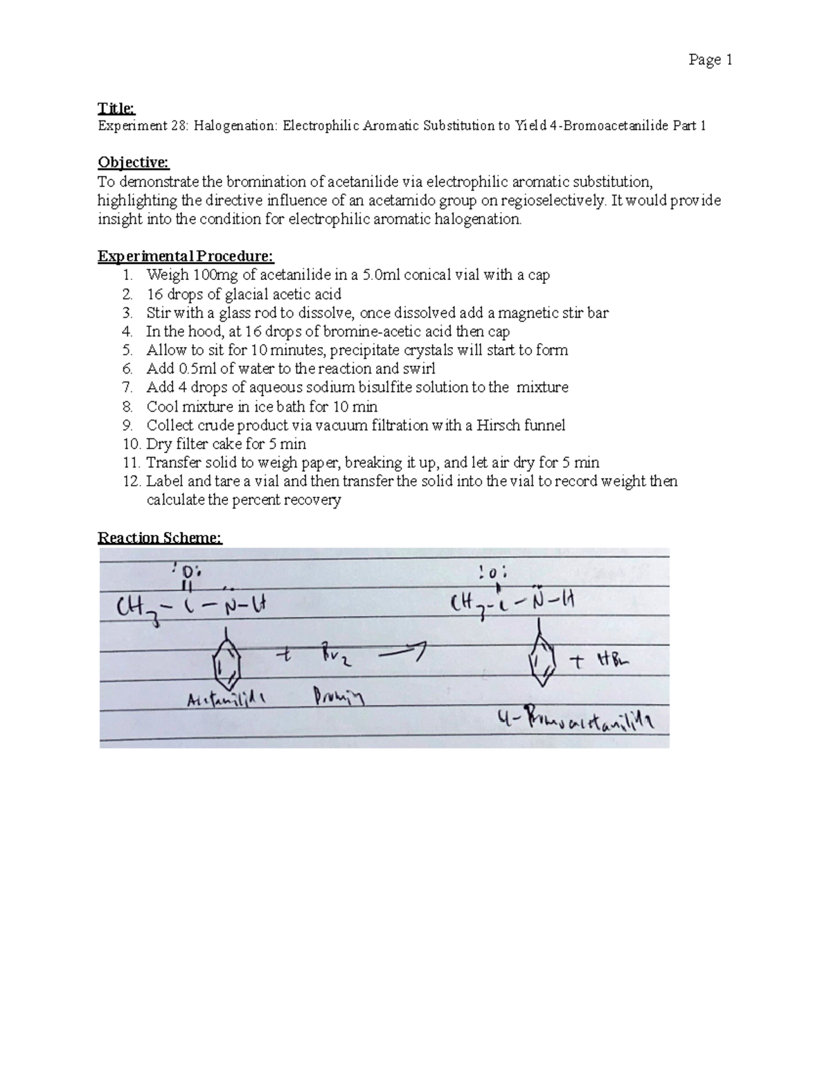 Module 2 Lab Report - Title: Experiment 28: Halogenation: Electrophilic ...