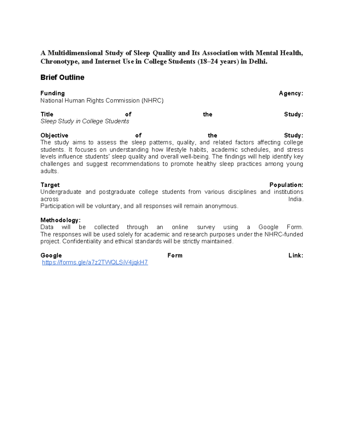 Sleep Quality & Mental Health Study in College Students (NHRC) - Studocu